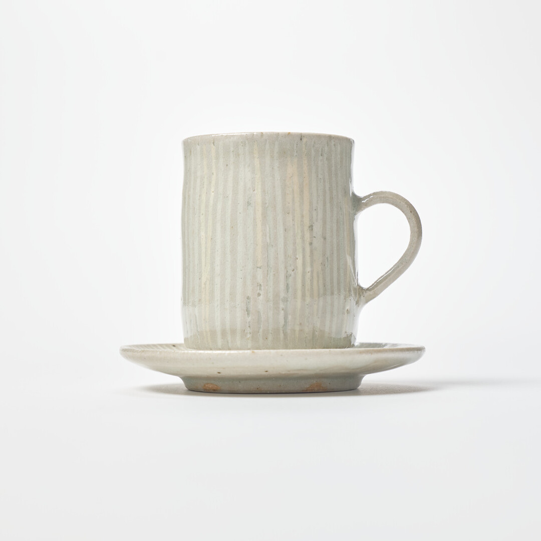 Celadon-White Porcelain Cup and Saucer Hidaka Shinji - Japan House London